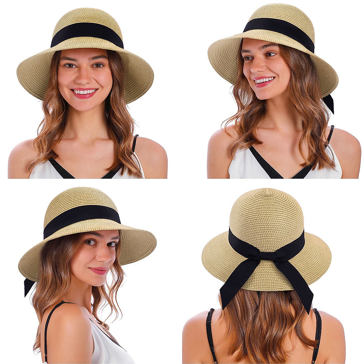 Straw Hat for Women Sun Hat Crushable Summer Hats for Women Beach Hat Womens Straw Hat Ponytail Sun Protection Hat Rolled Straw Hat Womens Hats,Natural