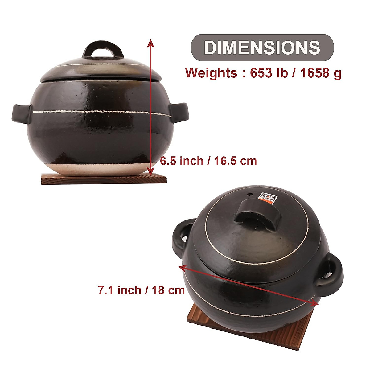 Donabe Rice Cooker-Banko Ware Cray Pot- For 2-3 Cups, Rice cooker and rice scoop pot stand with English Manual Value Set, Microwave and Oven Safe Earthenware Made in Japan.