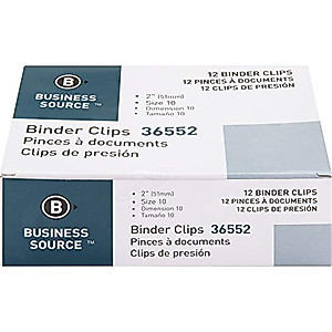Business Source Fold-Back Binder Clips, Black, Large (Pack of 12)