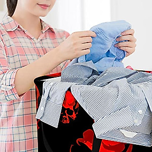 Haloween Scary Skull Print Collapsible Laundry Hamper, 60L Waterproof Laundry Baskets Washing Bin Clothes Toys Storage for Dorm Bathroom Bedroom