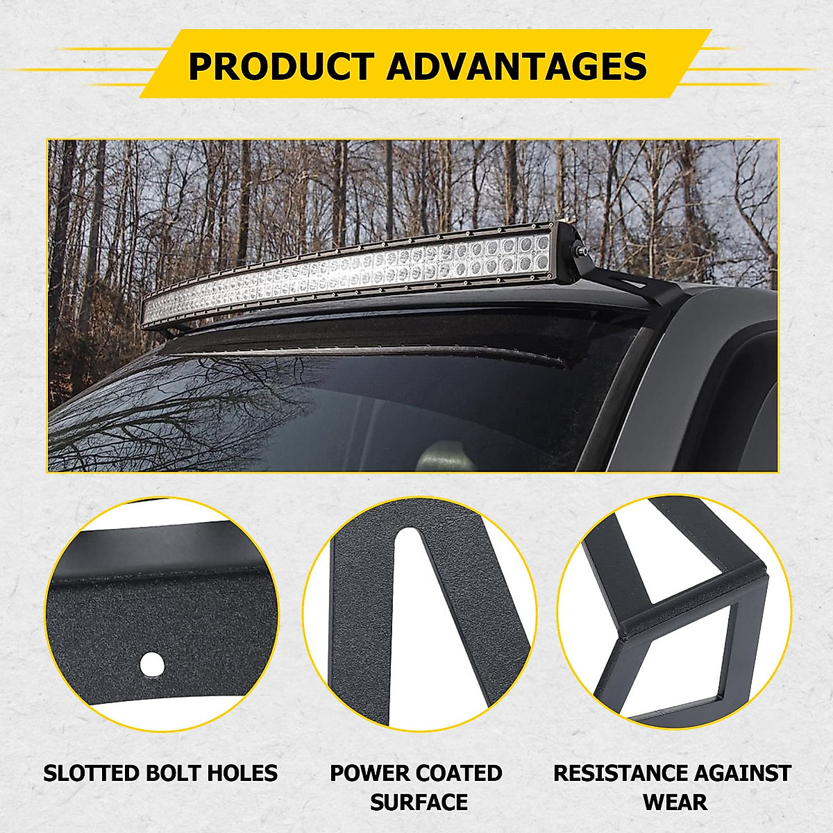 AUXMART Upper Windshield Mounting Brackets for 52" Straight/Curved Light Bar Fit for Ford F250/F350 1999 2000 2001 2002 2003 2004 2005 2006 2007 2008 2009 2010 2011 2012 2013 2014 2015 (1 Pair)