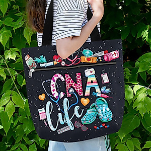 84hoods 15 inch Large Tote Bag for Work for Women. Shoulder Bag Gift for CNA Nurse. Waterproof Cute Graphic Aesthetic Bag with Pockets and Zipper Galaxy Pattern.