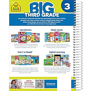 School Zone - Big Third Grade Workbook - 320 Spiral Pages, Ages 8 to 9, 3rd Grade, Reading, Writing, Math, Science, History, Social Science, and More (Big Spiral Bound Workbooks)