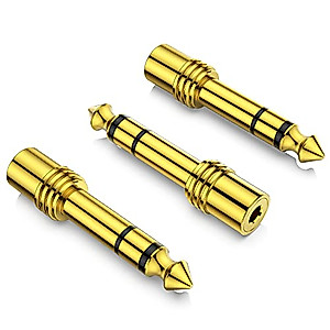 6.35mm 1/4 Male to 3.5mm 1/8 Female Stereo Headphone Adapter, TRS Audio Jack Plug Gold Plated for Amplifiers, Guitar, Keyboard Piano, Laptop, Home Theater, Phone, 3 Pack