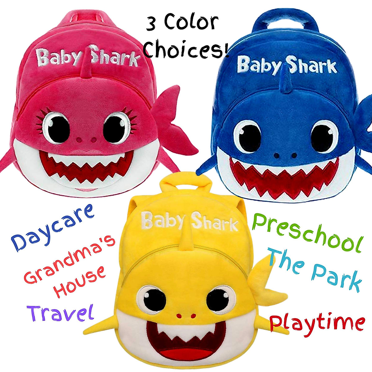 Q&M Novelties Baby Shark Toddler Mini Backpack Plush Toy (Pink - Mommy Shark)