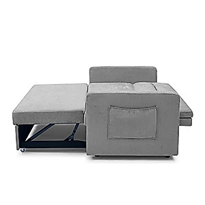 Woanke Sofa, 3-in-1 Convertible Sleeper Small Living Spaces, Breathable Chenille Loveseat Couch with Pull Out Bed and Side Pockets, Gray (54.5“x33”x31.5