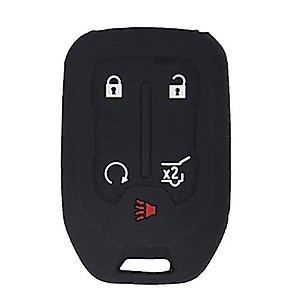 LemSa 2pcs Silicone 5 Buttons Smart Key Fob Cover Remote Keyless Entry Bag Compatible with GMC Acadia Terrain Yukon Chevrolet Suburban Tahoe, Black Blue