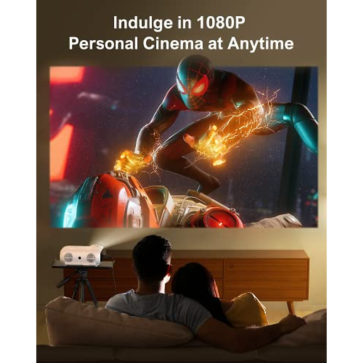 Movie Projector for Indoor, Native 1080P Projector with 10,000 lumens, ULTIMEA Home Projector Reduced 60% Noise, Bluetooth Projector Compatible with TV Stick/Laptop/HDMI/USB for Home Theater