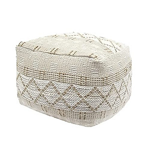 Christopher Knight Home Mag Large Square Casual Pouf, Boho, Ivory Chindi and Hemp