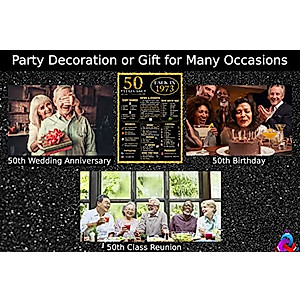 Back In 1973 Party Poster- Large 14x19.5 in Laminated.- Black and Gold - 50th Birthday Gifts, Wedding Anniversary, 1973 Class Reunion, Party Supplies, Party Decorations (1973 50th Gold)