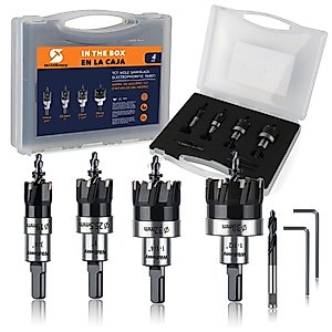Carbide Hole Saw Kit for Metal TCT Hole Saw Drill Bit Set Hole Cutter Kit for Stainless Steel 4PCS(3/4" to 1-1/2")