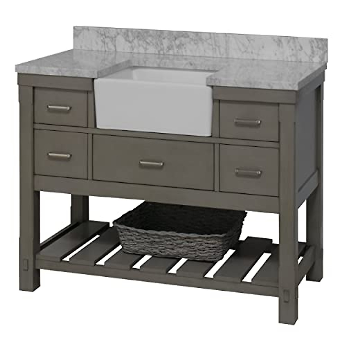 Charlotte 48-inch Bathroom Vanity (Carrara/Weathered Gray): Includes Weathered Gray Cabinet with Authentic Italian Carrara Marble Countertop and White Ceramic Farmhouse Apron Sink