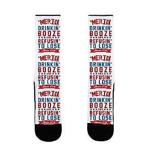 LookHUMAN 'Merica: Drinkin' Booze And Refusin' To Lose Since 1776 US Size 7-13 Socks