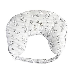 Boppy Nursing Pillow Best Latch, Gray Pennydot Leaf Stripe, Lactation Consultant Created, Firm Contoured and Plush Sides for Breastfeeding Options, Padded Belt, Plus Sized to Petite, Machine Washable