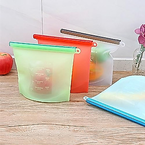 Ewixni 4PCS Professional Silicone Ziplock Freezer Bags,Reusable Storage Bags with Precise Capacity Markings,Strong Temperature Resistance(1000ml)