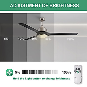 Homeybuff Ceiling Fan with Lights Remote Control, 60-Inch, Brushed Nickel(3 Blades), Dimmable LED Light