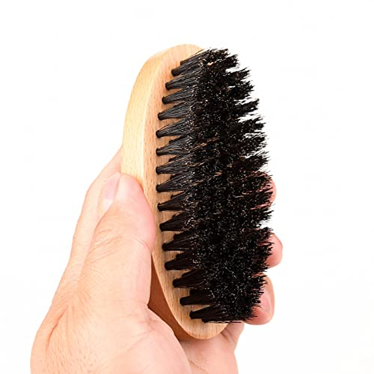 Menesia Boar Bristle Hair Beard Brush for Men, Small Soft Beard Brush, Pocket Travel Men's Wooden Mustache Brush (Skull)