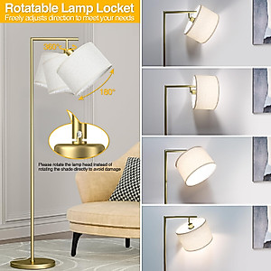 CNXIN Floor Lamp for Living Room with 3 Color Temperatures Standing Lamp with Adjustable Beige Linen Lampshade Tall Lamps for Bedroom Office Classroom Dorm Room, 9W LED Bulb Included, Gold