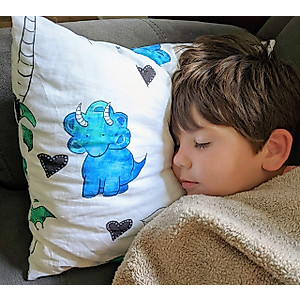 JumpOff Jo – Toddler Pillow for Kids, No Pillowcase Needed, Kids Travel Pillow, 100% Cotton Cover, Hypoallergenic, Machine Washable – 14”x19 (Dinosaur)