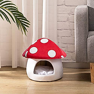 PAPITLULU Pet Bed Small Animals Bed Dutch Pig Hamster Nest Hedgehog Rat Chinchilla Guinea Habitat Mini House, Red Mushroom, L