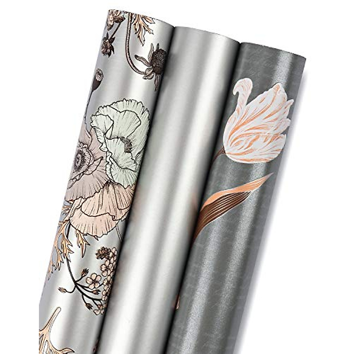 MAYPLUSS Wrapping Paper Roll - Mini Roll - 17 inch X 120 inch Per roll - 3 Different Silver Design (42.3 sq.ft.ttl)