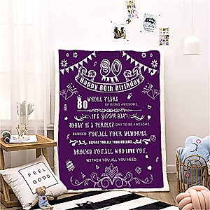 CYREKUD 80th Birthday Gifts for Women Blanket,Happy 80th Birthday Decorations for Women Men Throw Blanket,Grandma Birthday Gifts Purple Blanket for Couch Sofa Bedroom,Women Gifts for Birthday Decor