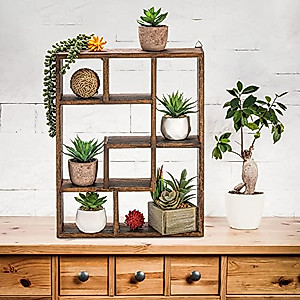 WUWEOT Wood Shadow Box, 15" x 12" Cubes Display Shelf, Freestanding & Wall Mountable Floating Shelves, 7-Compartment Knickknack Display Organizer