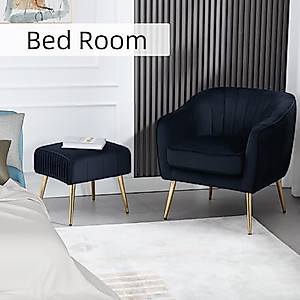 Westice Accent Chair with Ottoman, Upholstered Living Room Chair Velvet Sofa Chair with Footrest for Bedroom Reading Room Apartment Office, Black