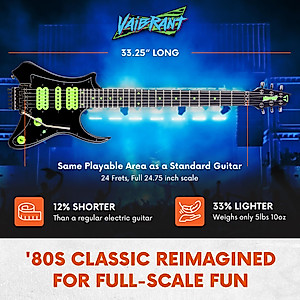 Traveler Guitar Vaibrant V88X Deluxe Electric Guitar for Travel | Small Guitar with Compact Headstock Shape | Full 25.5” Scale Travel Guitar | Portable Mini Guitar with Custom Gig Bag, Cosmic Black