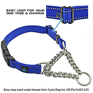 Max and Neo Stainless Steel Chain Martingale Collar - We Donate a Collar to a Dog Rescue for Every Collar Sold (Medium, Blue)