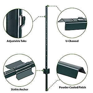 Toriexon 10 Packs Fence Posts 4Feet, Heavy Duty Metal Fence Post with U-Channel, Steel Fence U-Post for Holding Garden Wire Fence, Corner Anchor Posts etc.