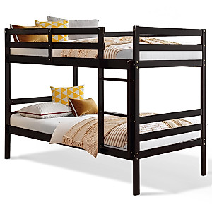 GORELAX Twin Over Twin Bunk Bed, Space Saving Wood Bed Frame w/Under Bed Storage, Ladder & Guardrail, Dorm & Multichild Family, Modern Bunk Bed for Kids, Teens, Sleepovers, Adults (Espresso)