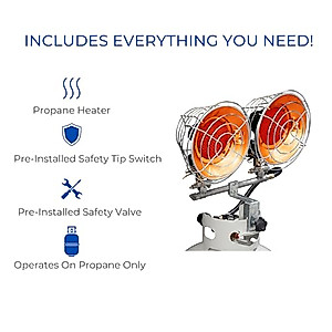 ProCom Tank-Top Propane Heater - Double Burner, 30,000 BTU, Model# PCTT30, Silver