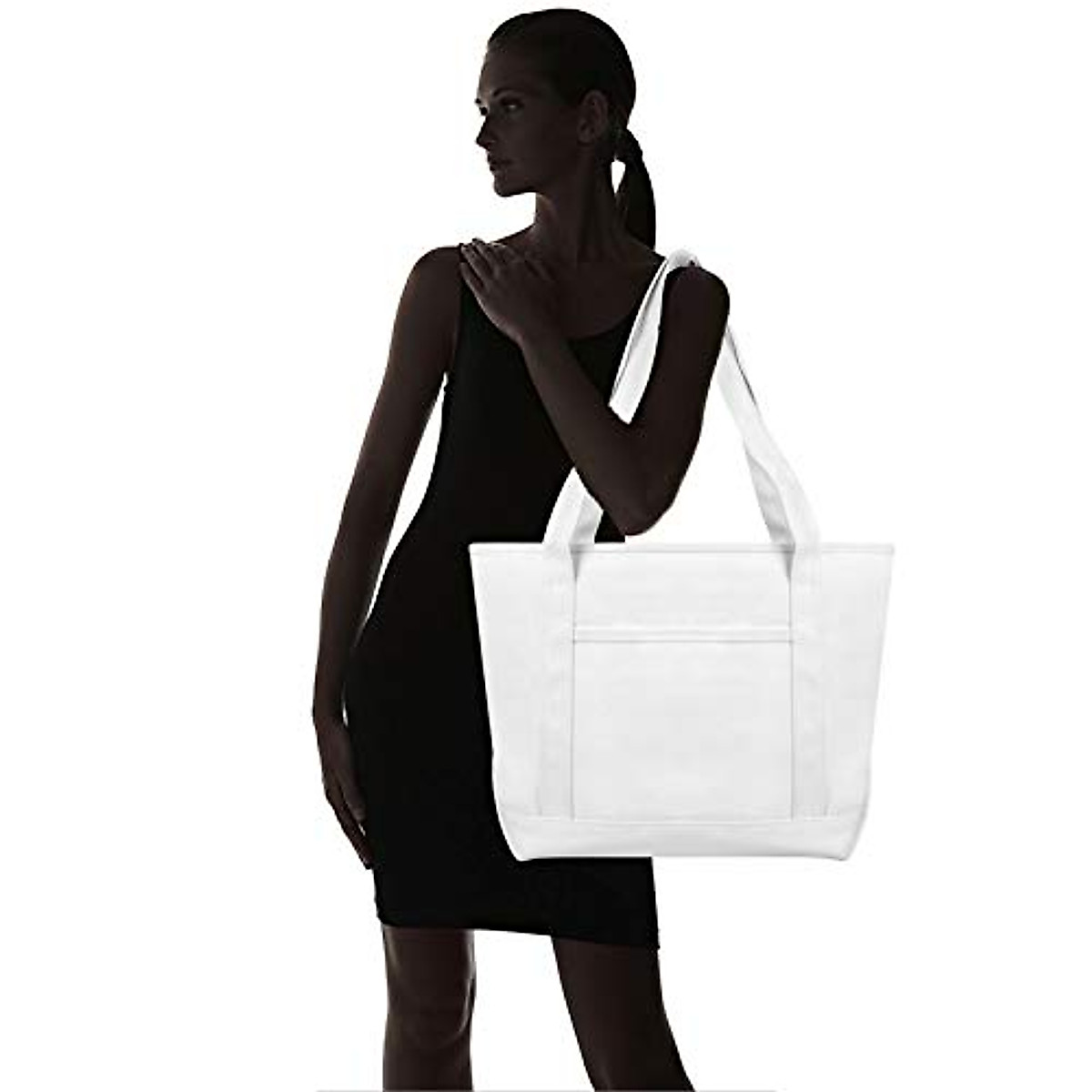 DALIX Daily Shoulder Tote Bag Premium Cotton in White