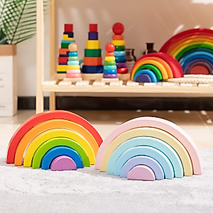 MERRYHEART Wooden Rainbow Small Stacker, 6 Piece Rainbow Stacking Toy for Baby/Toddlers/Kids, Montessori Education Pastel Rainbow Decor, Kindergarten Teaching Aid