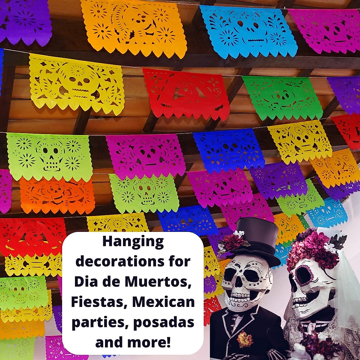 Dia de Los Muertos Papel Picado, Day of The Dead Banners, Dia de Los Muertos Altar 5 Pack|Tissue Paper