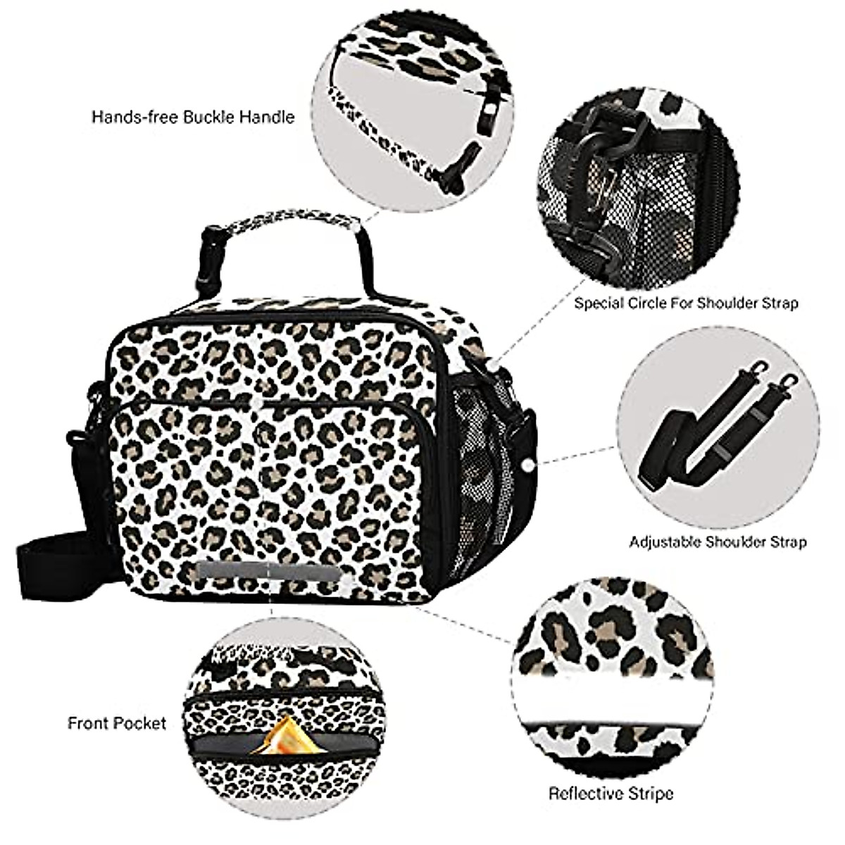 Leopard Cheetah Print Animal Skin Lunch Bag, Reusable Lunch Box for Women Men, Insulated Cooler Bag Lunch Tote Bag with Shoulder Strap for School Office Picnic Travel