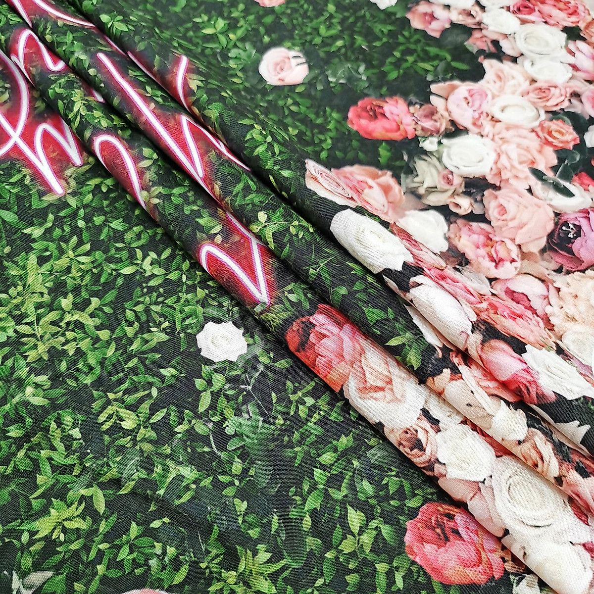 Riyidecor Green Leaves Happy Birthday Backdrop for Women Neon Flower Wall Pink Rose Floral Blossom Botanical Plant Nature 7Wx5H Feet Girls Photography Background Birthday Photo Studio Shoot Fabric