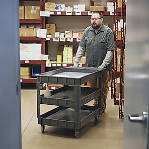 Ironton 500-Lb. Capacity 3 Tray Utility Cart, Maintenance-Free Structural Foam Construction Cargo Pushcart, Scratch Resistant, Easy to Clean Service Cart, 46 3/5in.W x 25 2/5in.D x 32 7/10in.H