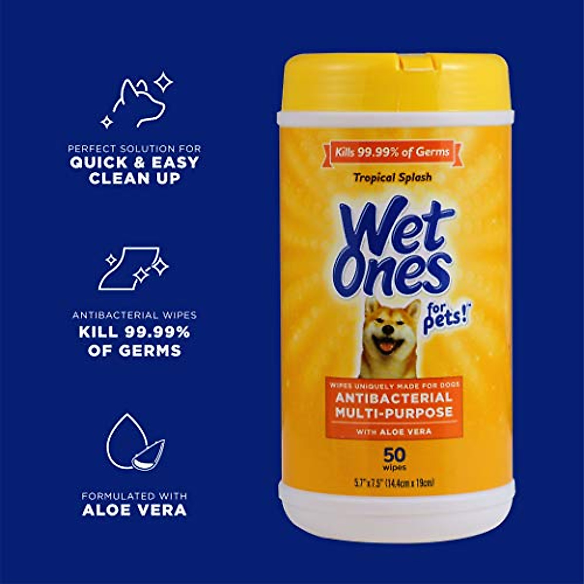 Wet Ones for Pets Multi-Purpose Dog Wipes with Aloe Vera, 50 Count - 3 Pack | Dog Wipes for All Dogs in Tropical Splash, Wipes for Paws & All Purpose