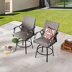 LOKATSE HOME Outdoor Swivel Wicker Chair Set Metal Frame Bar Stool for Backyard, Pool, Garden, Black