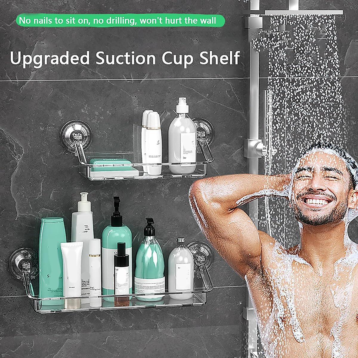 LYZOLICS Shower Caddy Reusable Suction Cup Shelf Clear Bathroom Shower Organizer Drill-Free Strong Suction Shower Shelves Storage Basket for Bathroom (Clear Basket) (4.33inch)