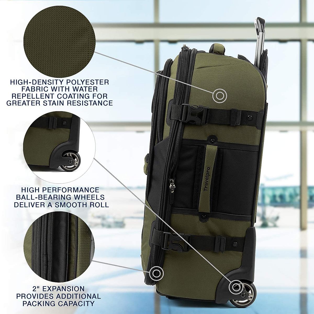 Travelpro Unisex-Adult Bold-Softside Expandable Rollaboard Upright Luggage, Olive/Black, Checked-Medium 25-Inch