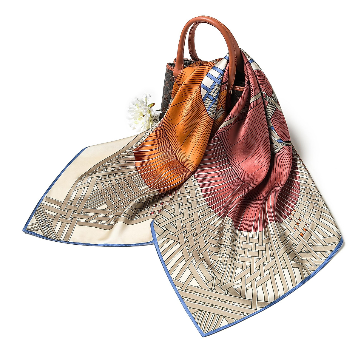 SHIROUYU 100% Mulberry Silk Scarf 35" Large Square Lightweight Scarf - Women's Silk Shawl -Silk Headband - Gift Packed