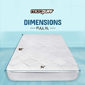Micropuff Fitted Mattress Pad - Full XL Size Mattress Pad - Soft and Comfortable Fitted Mattress Protector - Mattress Cover Stretches up to 12 Inches Deep - Easy to Wash