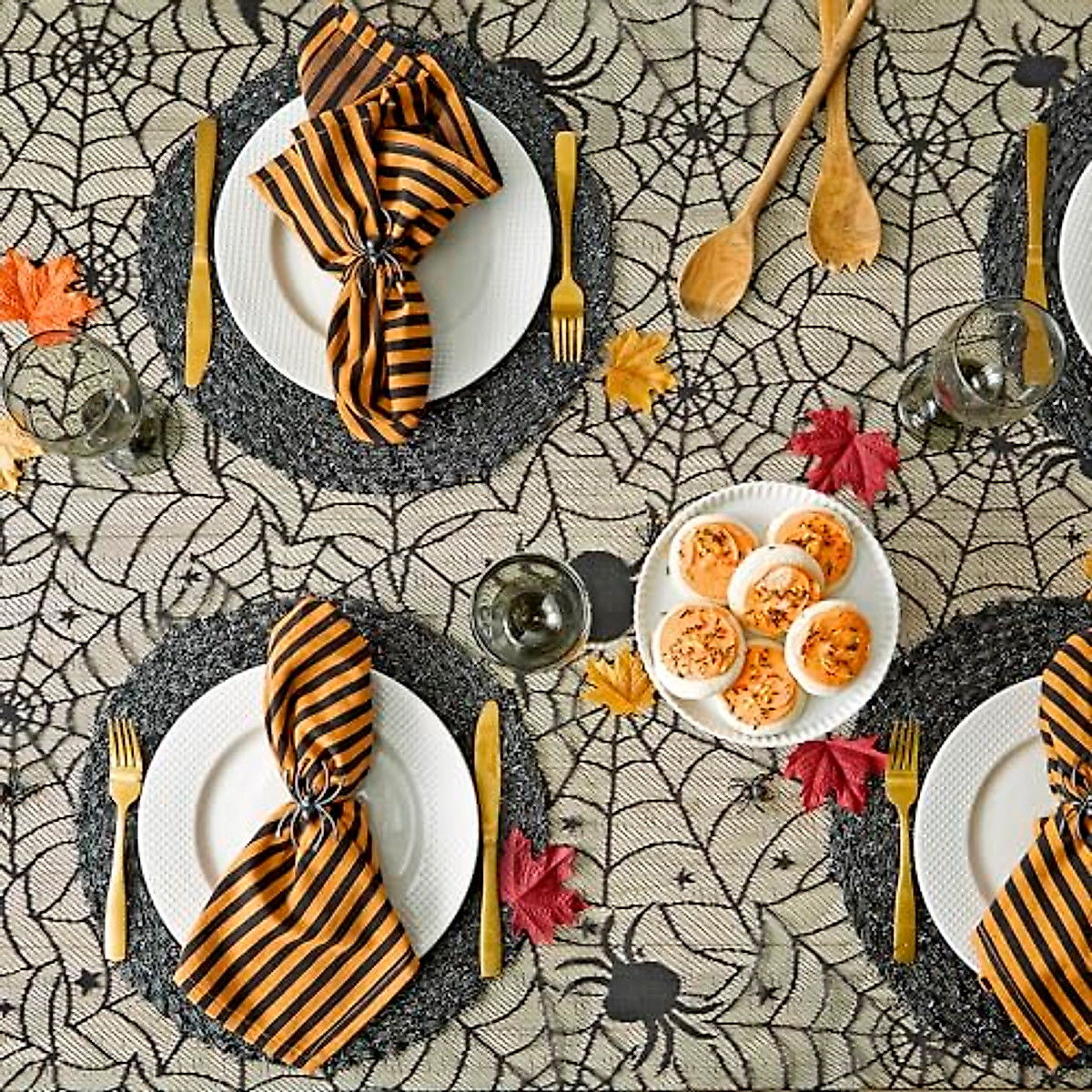 DII Black Lace Overlay Tabletop Collection Gothic Halloween Decor, Tablecloth, 54x72, Spider Web