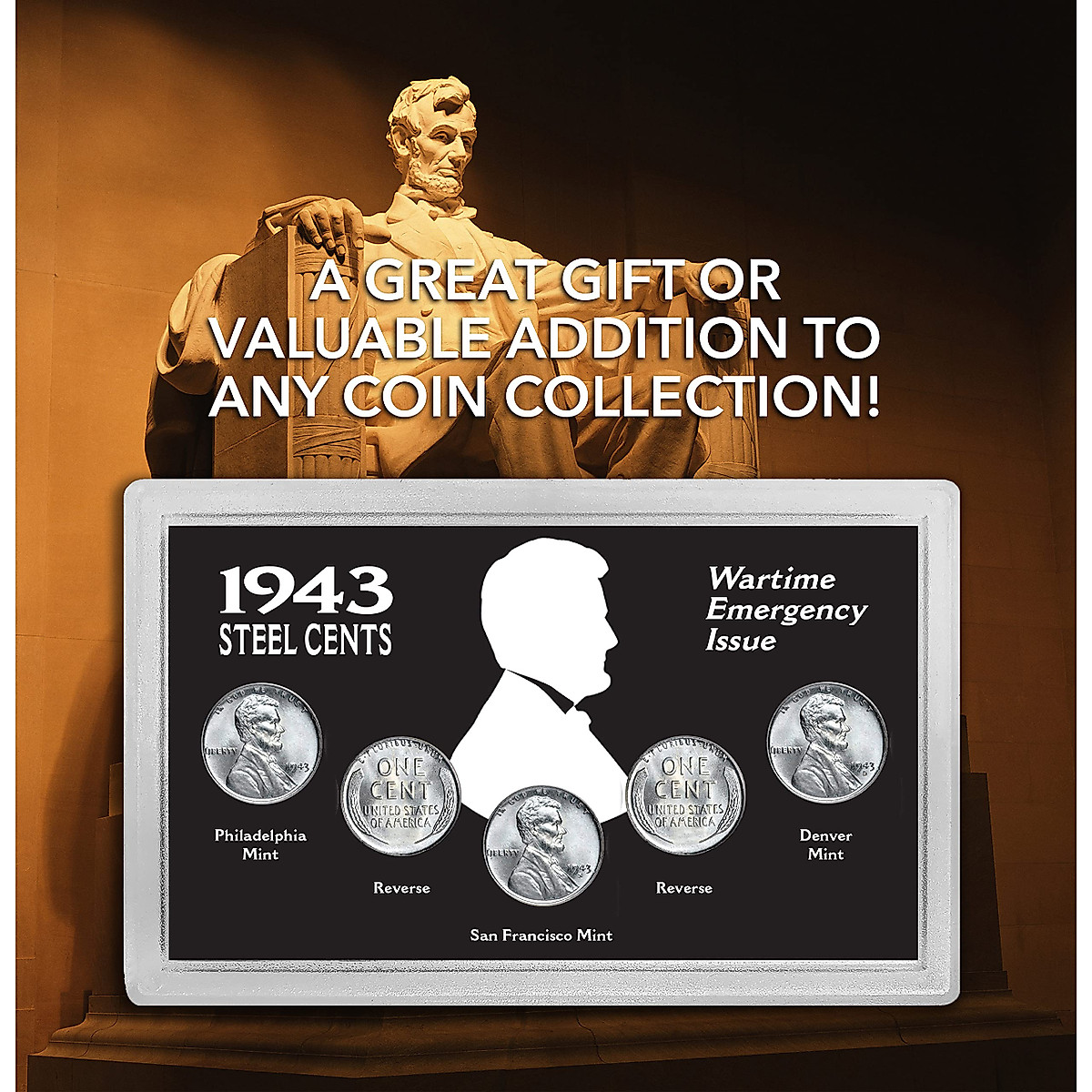 1943 P, D, S Lincoln Steel Cent Penny Wartime Collection Ungraded