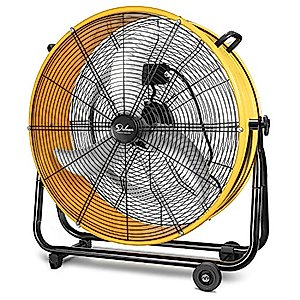 Simple Deluxe 24 Inch Metal Drum Fan, 3 Speed High Velocity Floor Fan for Warehouse, Workshop, Factory and Basement, Yellow