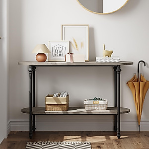 GarveeHome Entryway Table, 43.3" Long Console Table with Storage, 2 Tier Wood Console Table with Metal Frame and MDF, Sofa Tables Behind Couch, Hallway Table for Foyer-Grey