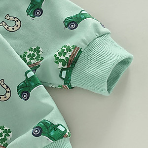 Lamuusaa Newborn Baby Girl Boy St. Patricks Day Outfit Green Clover Romper Sweatshirt Oversized Shirts Spring Clothes (Green Car, 0-3 Months)